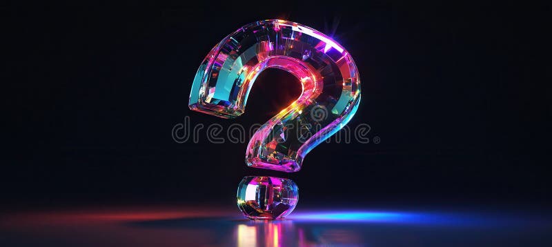 3D Crystal Question Mark with Rainbow Reflections on Sleek Black ...