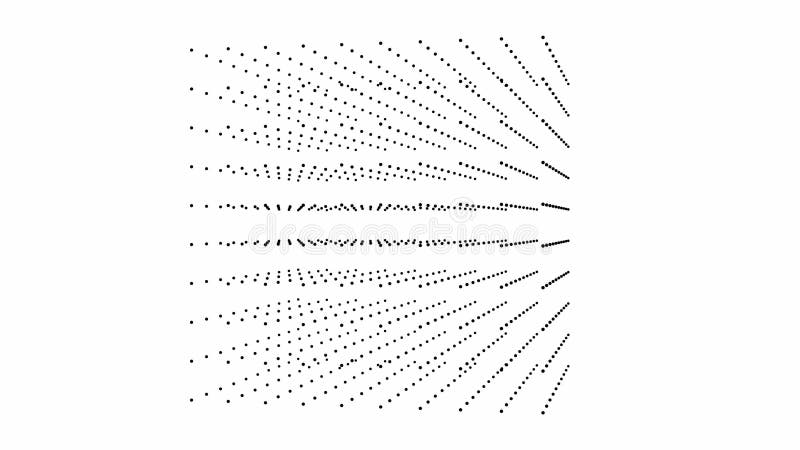 3d Cube Of Black Particles Rotating On A Diagonal On A White Background