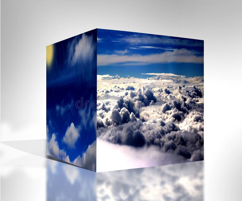 3d Cube Clouds Nature Blue Sunrise Background Illustration Stock Image ...