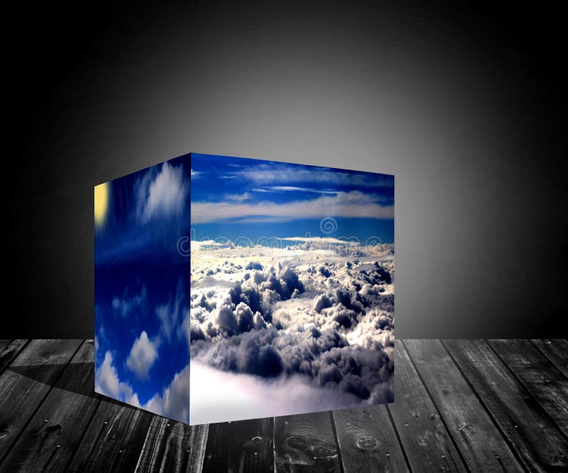 3d Cube Clouds Nature Blue Sunrise Background Illustration Stock Image ...