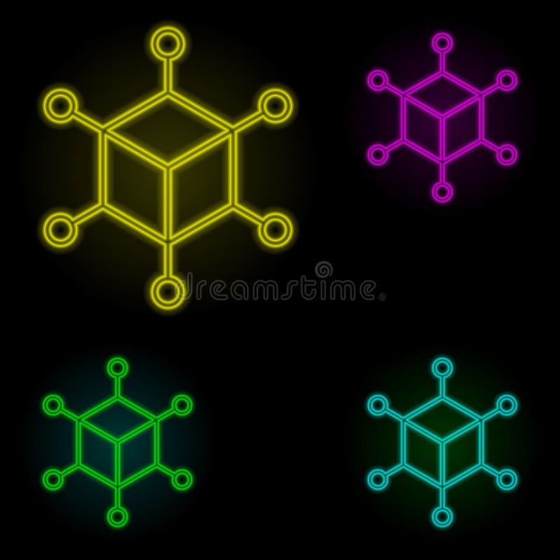 3d Cube Control Points Neon Color Set Icon Simple Thin Line Outline Vector Of Augmented