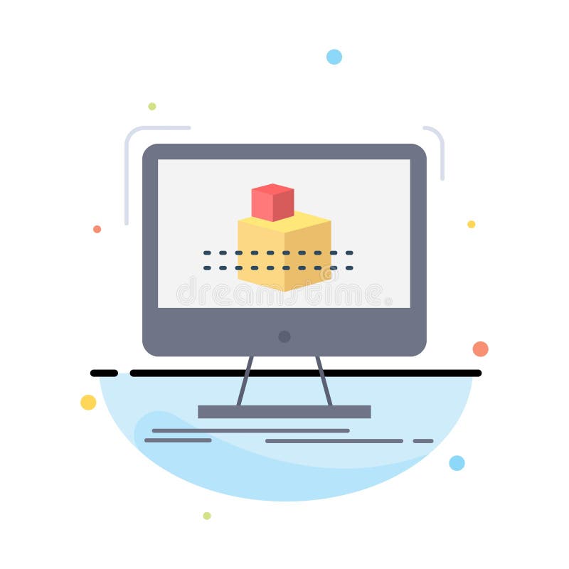 3d, Cube, Dimensional, Modelling, Sketch Flat Color Icon Vector Stock ...