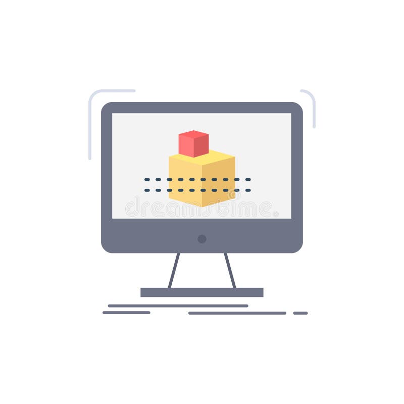 3d, Cube, Dimensional, Modelling, Sketch Flat Color Icon Vector Stock ...