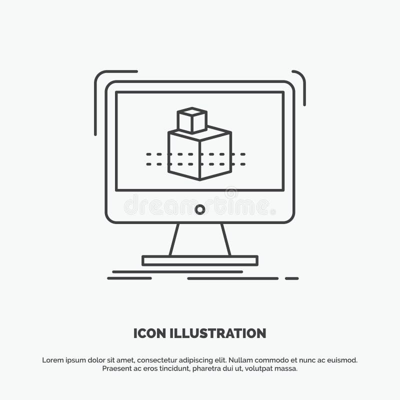 3d, Cube, Dimensional, Modelling, Sketch Icon. Line Vector Gray Symbol ...