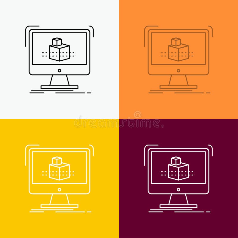 3d, Cube, Dimensional, Modelling, Sketch Icon Over Various Background ...