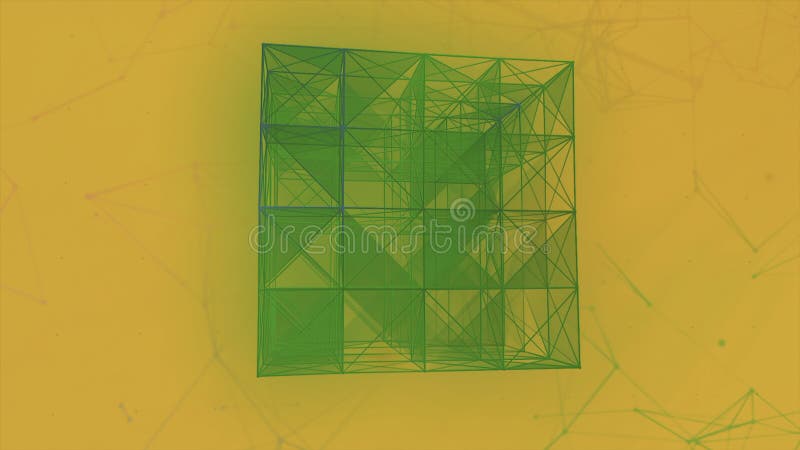 3D Cube of Geometric Lines. Motion. Polygonal Cube with Lines and ...
