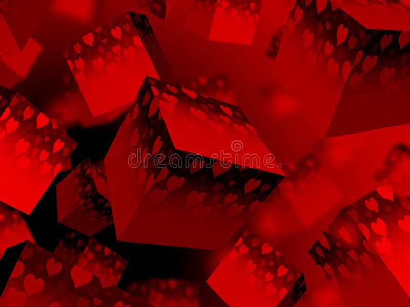 3d Cube Heart Backgound Red Valentines Day Love Romance Stock ...