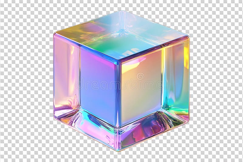 3D Cube with an Iridescent Surface Isolated on White and Transparent ...