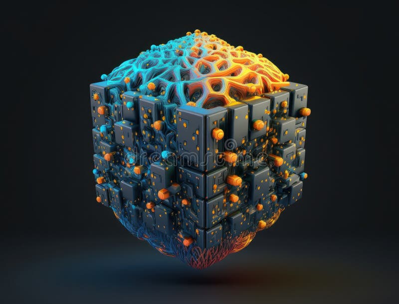 3d Cube Neural Network 3D Illustration. Big Data and Cybersecurity ...