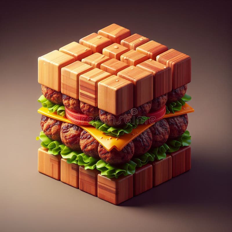 A 3d Cube Shaped Hamburger Digital Art Stock Illustration ...