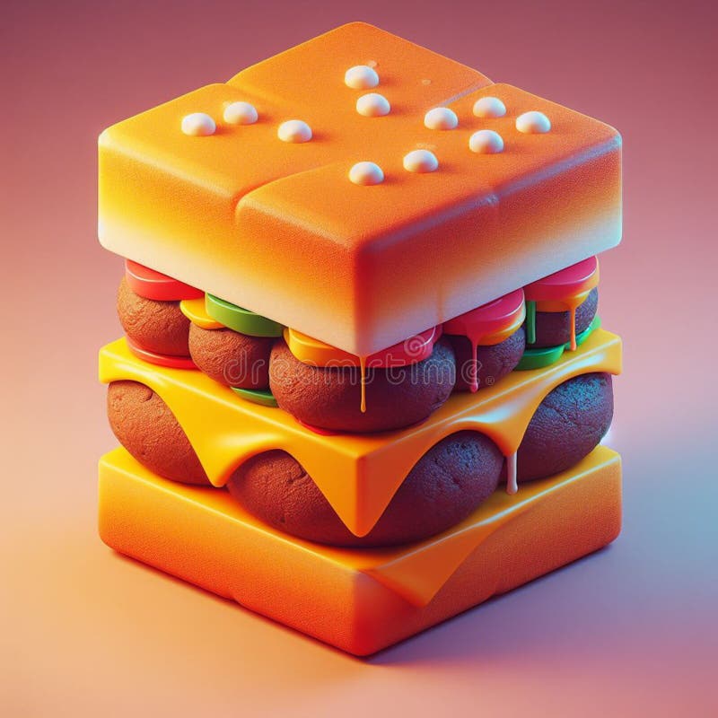 A 3d Cube Shaped Hamburger Digital Art Stock Illustration ...