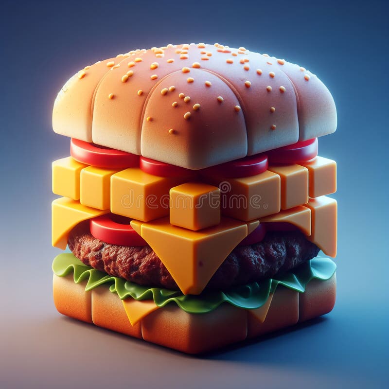 A 3d Cube Shaped Hamburger, Digital Art Stock Illustration ...