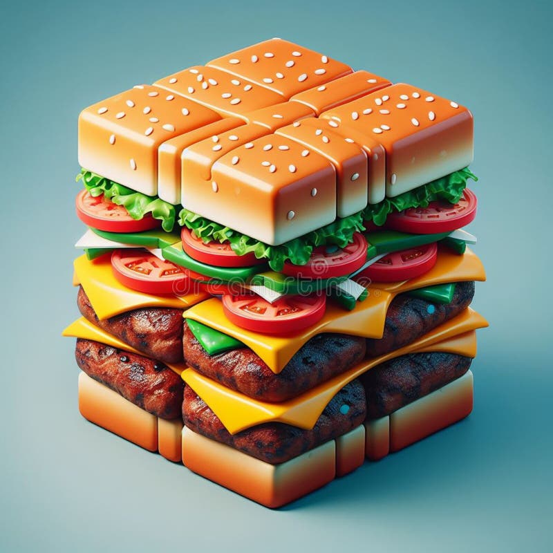 A 3d Cube Shaped Hamburger Digital Art Stock Illustration ...