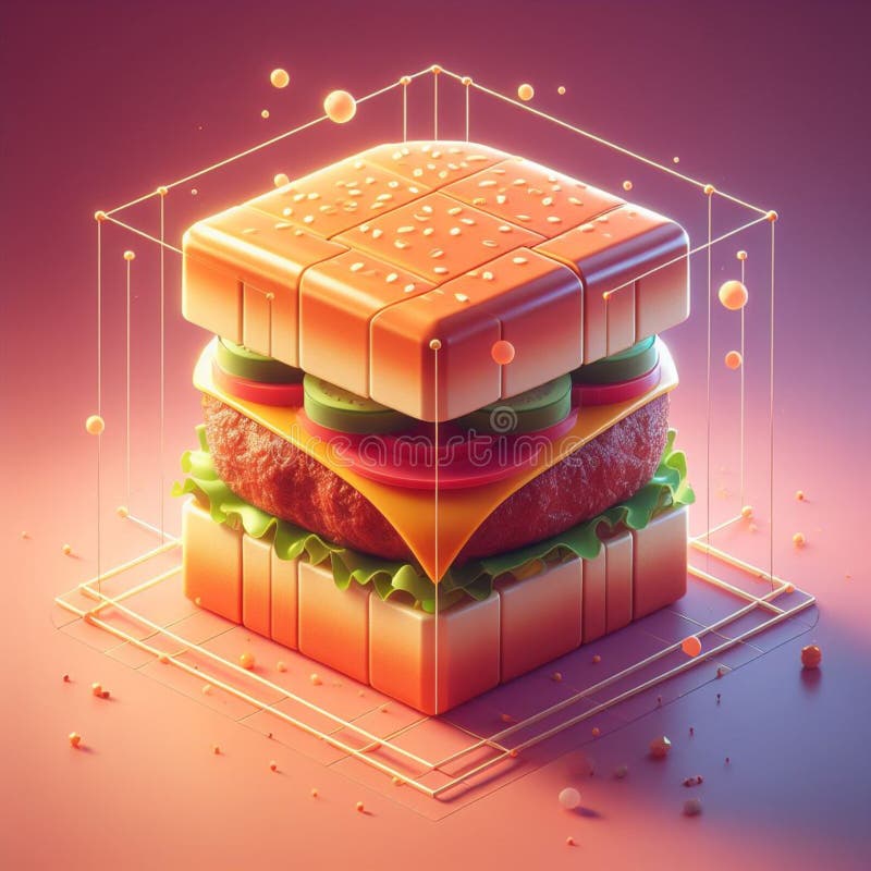 A 3d Cube Shaped Hamburger Digital Art Stock Illustration ...