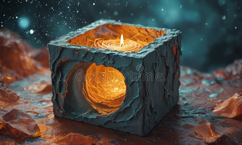 3D Cube-shaped Object with Hole in the Center, Illuminated by Warm ...