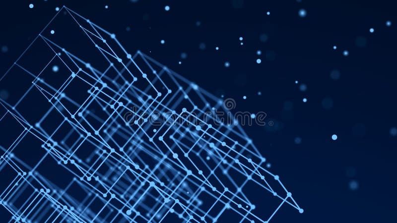 3D Cube Structure with Connected Dots and Lines. Wireframe Construct ...