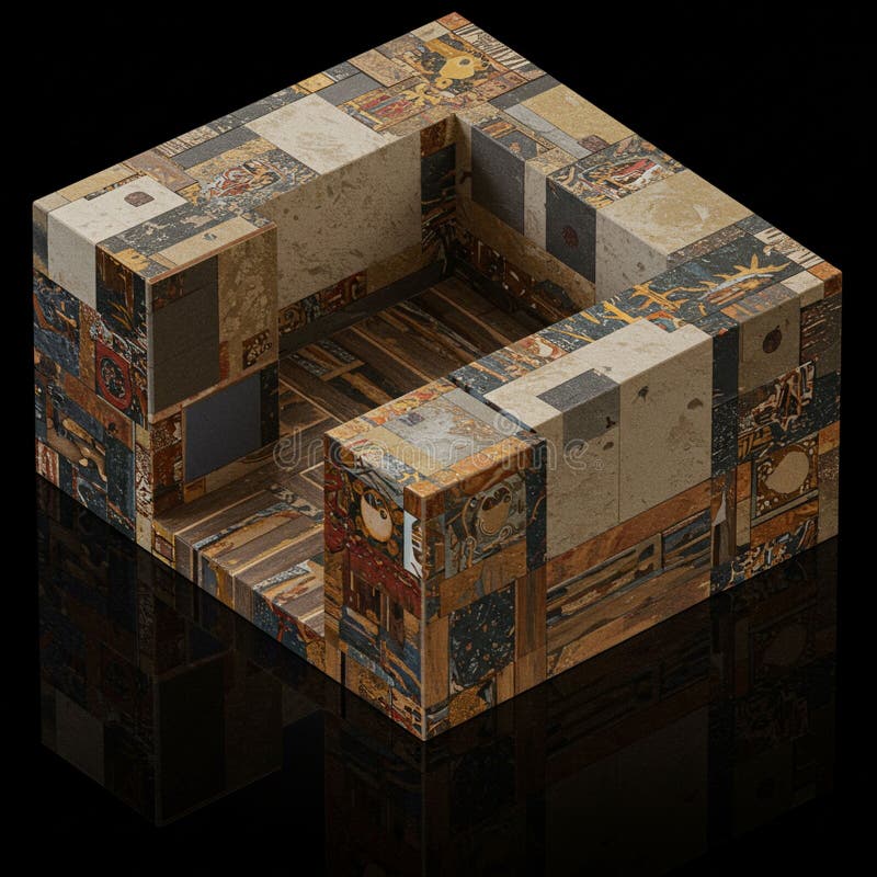 A 3D Cube Structure with an Open Center, Composed of Various ...