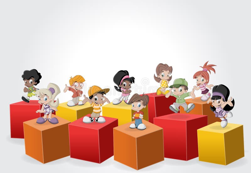 3d Cubes with Cartoon Children. Stock Vector - Illustration of board ...