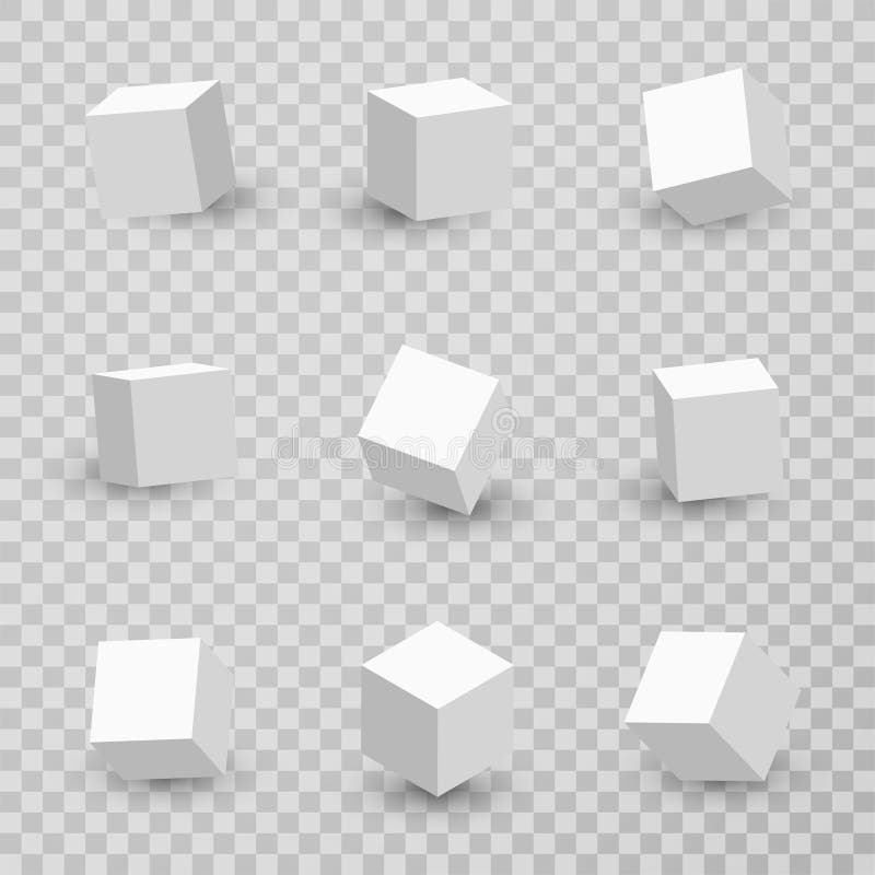 3d Cubes in Different Perspective, Angles and Isometric View. White ...