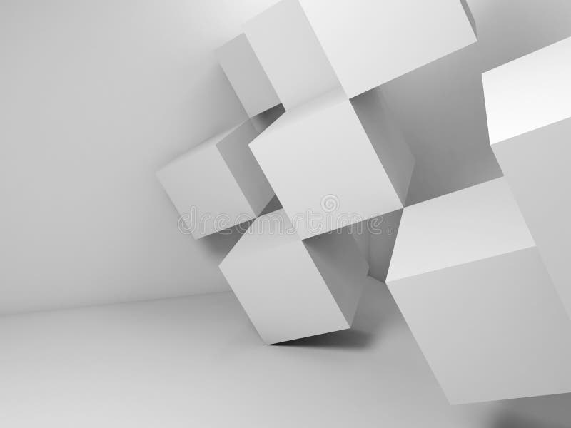 3d Cubes Installation in Empty Room Stock Illustration - Illustration ...