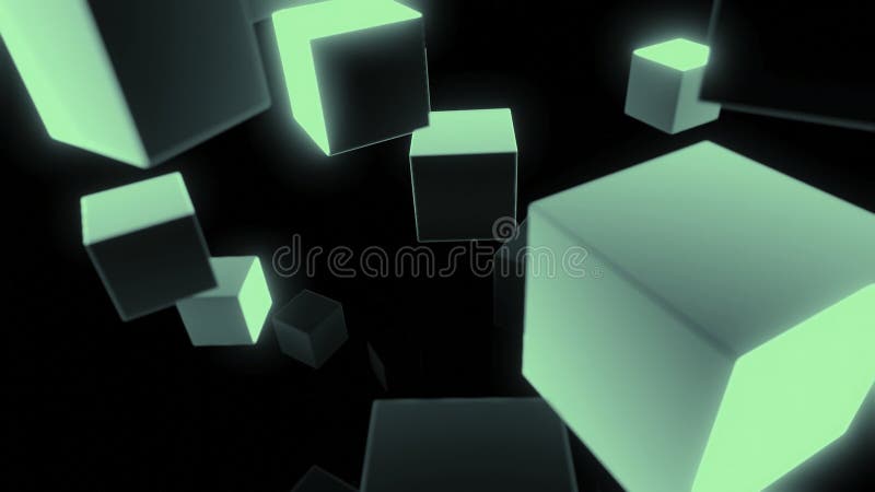 3D Cubes Rotate in Air. Design. Glowing 3d Cubes Move in Space on Black ...