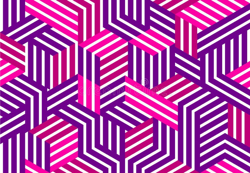 3D Cubes Seamless Pattern Vector Background, Lined Dimensional Blocks ...