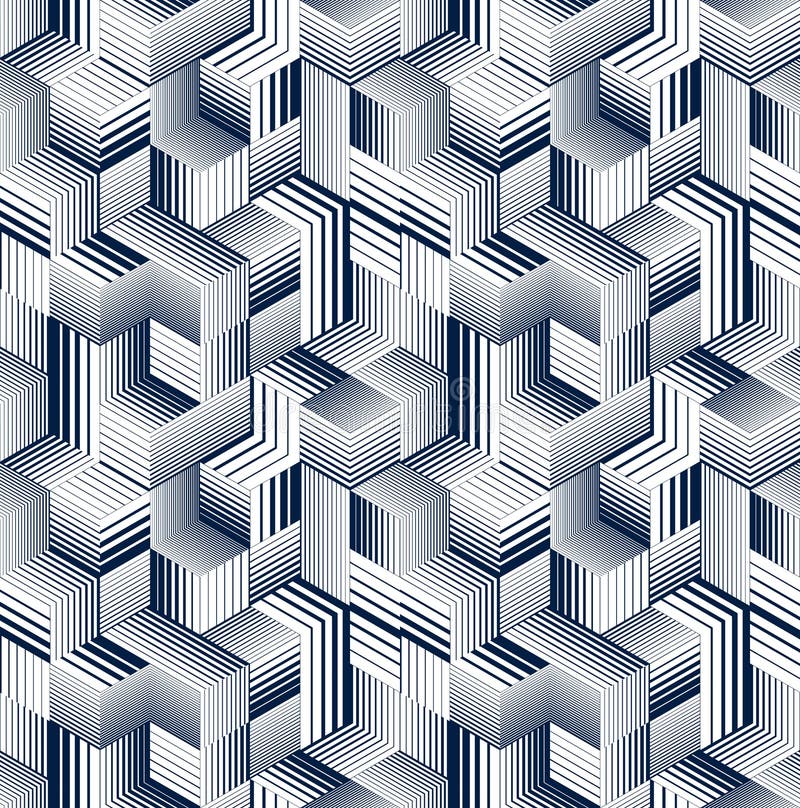 3D Cubes Seamless Pattern Vector Background, Lined Dimensional Blocks ...