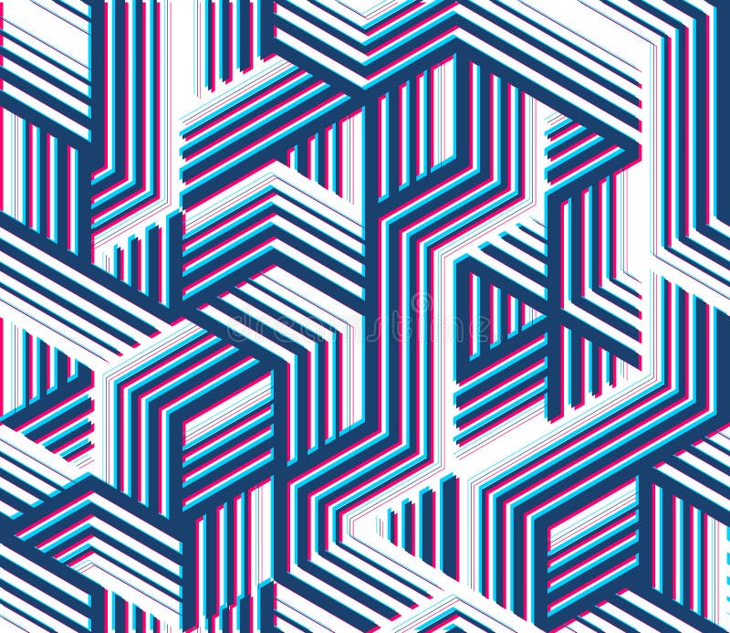 3D Cubes Seamless Pattern Vector Background, Lined Dimensional Blocks ...