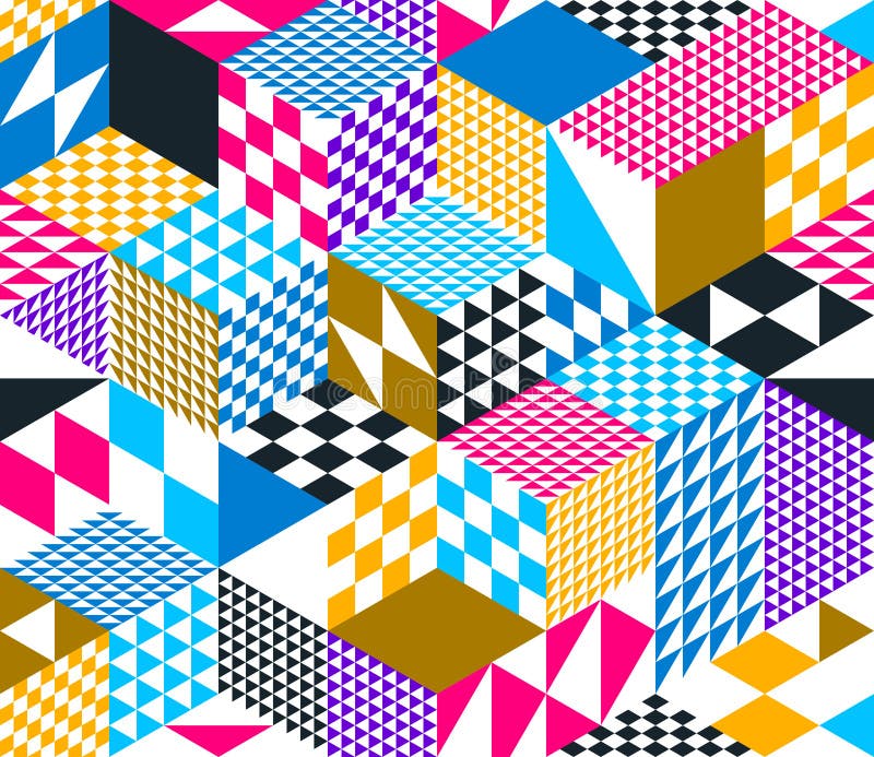 3D Cubes Seamless Pattern Vector Background, Rhombus and Triangles ...