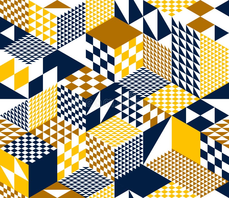 3D Cubes Seamless Pattern Vector Background, Rhombus and Triangles ...