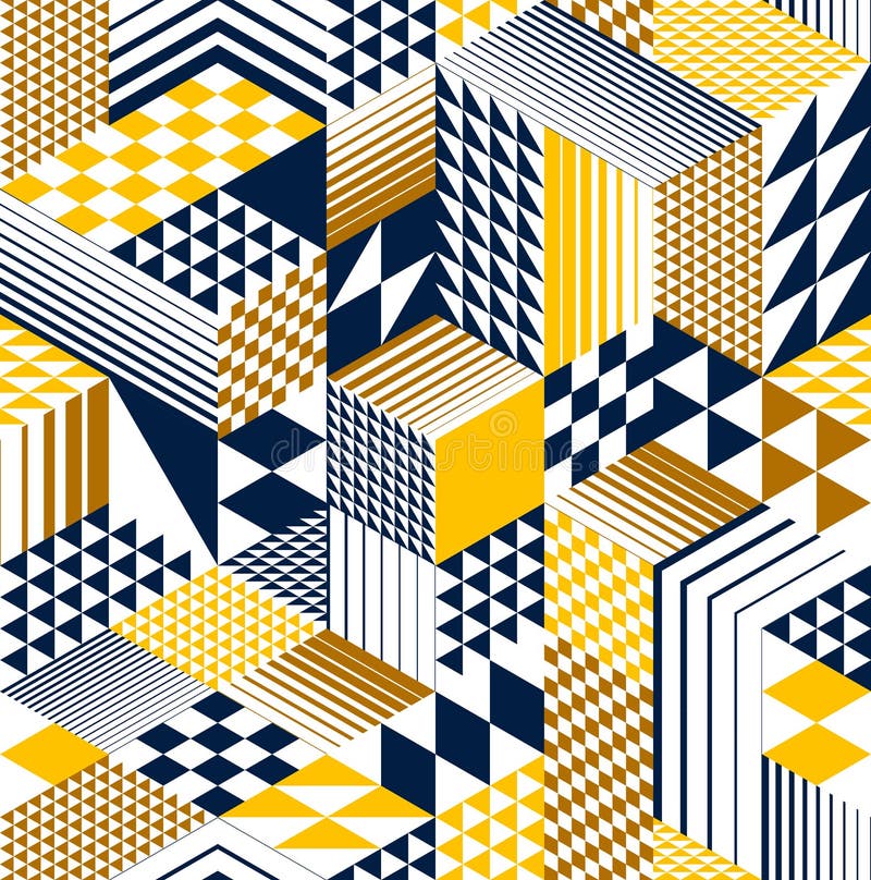 3D Cubes Seamless Pattern Vector Background, Rhombus and Triangles ...