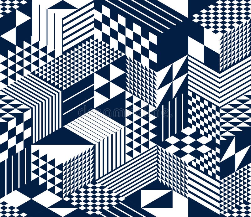 3D Cubes Seamless Pattern Vector Background, Rhombus and Triangles ...