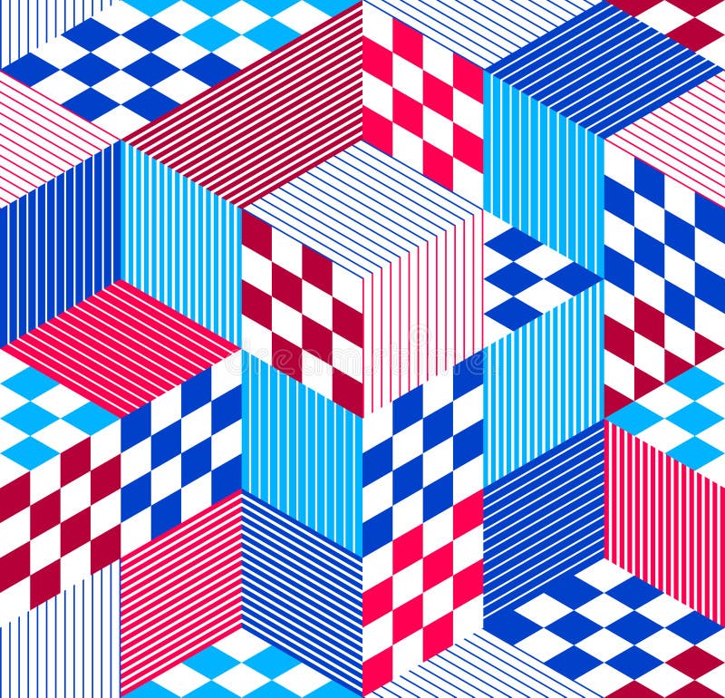 3D Cubes Seamless Pattern Vector Background, Rhombus and Triangles ...