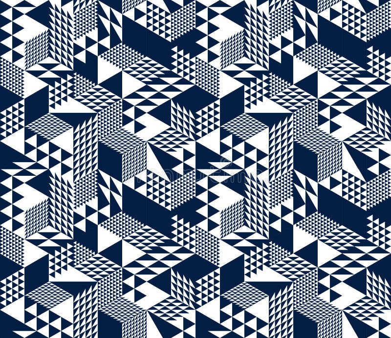 3D Cubes Seamless Pattern Vector Background, Rhombus and Triangles ...