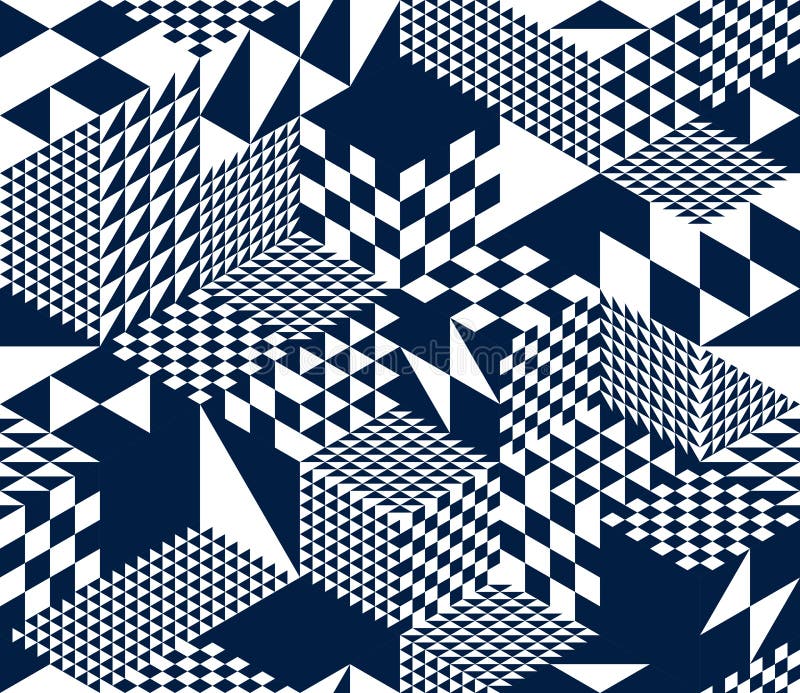 3D Cubes Seamless Pattern Vector Background, Rhombus and Triangles ...