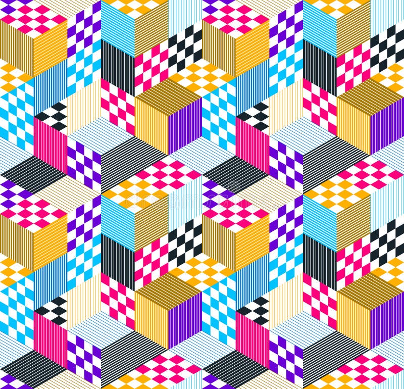 3D Cubes Seamless Pattern Vector Background, Rhombus and Triangles ...