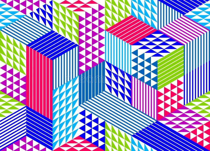 3D Cubes Seamless Pattern Vector Background, Rhombus and Triangles ...