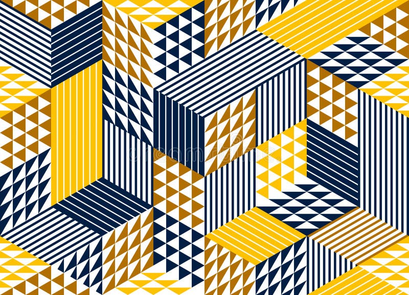 3D Cubes Seamless Pattern Vector Background, Rhombus and Triangles ...