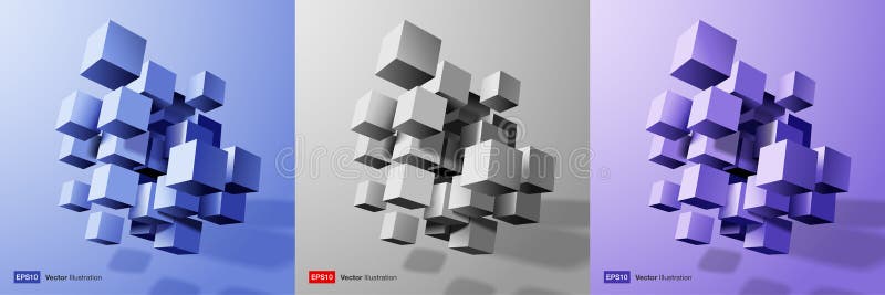 3d Cubes Set. Violet,blue, Gray 3d Cube Collection. Vector Illustration ...
