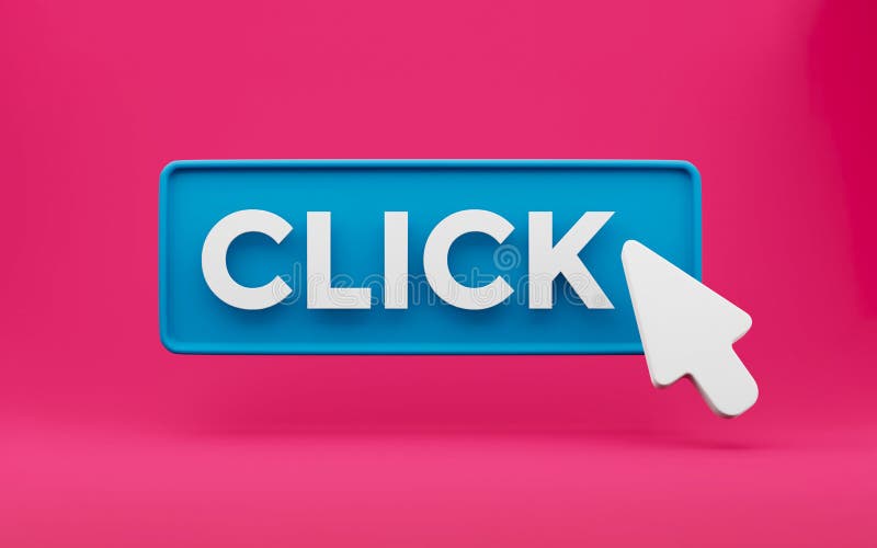 3d Cursor Clicks the Button with Text Click. Minimal Concept Isolated ...