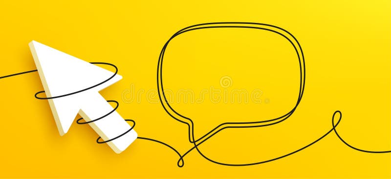 3d Cursor Pointer with Continuous Line Speech Bubble. Single Line Chat ...