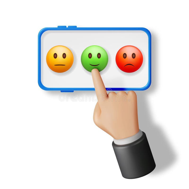3d Customer Rating Smile Emoticons In Mobile Phone Stock Vector Illustration Of Good Hand