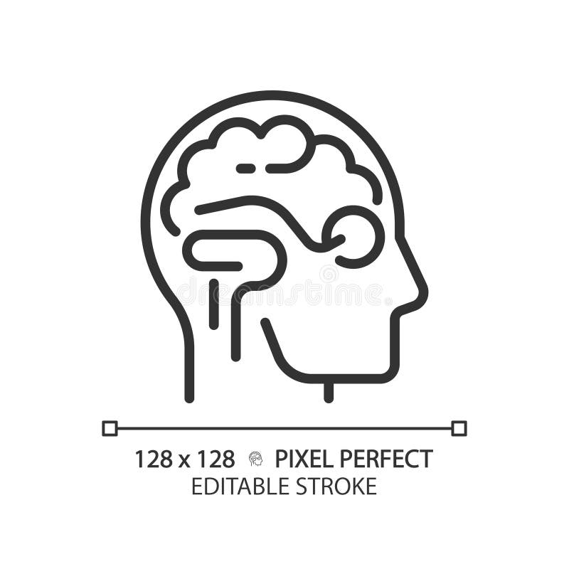 2D Customizable Simple Thin Linear Black Brain and Eye Icon Stock ...