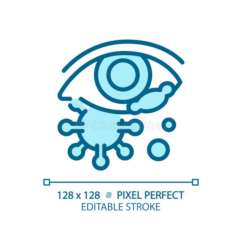 2D Customizable Simple Thin Linear Blue Eye Infection Icon Stock Vector - Illustration of blue ...