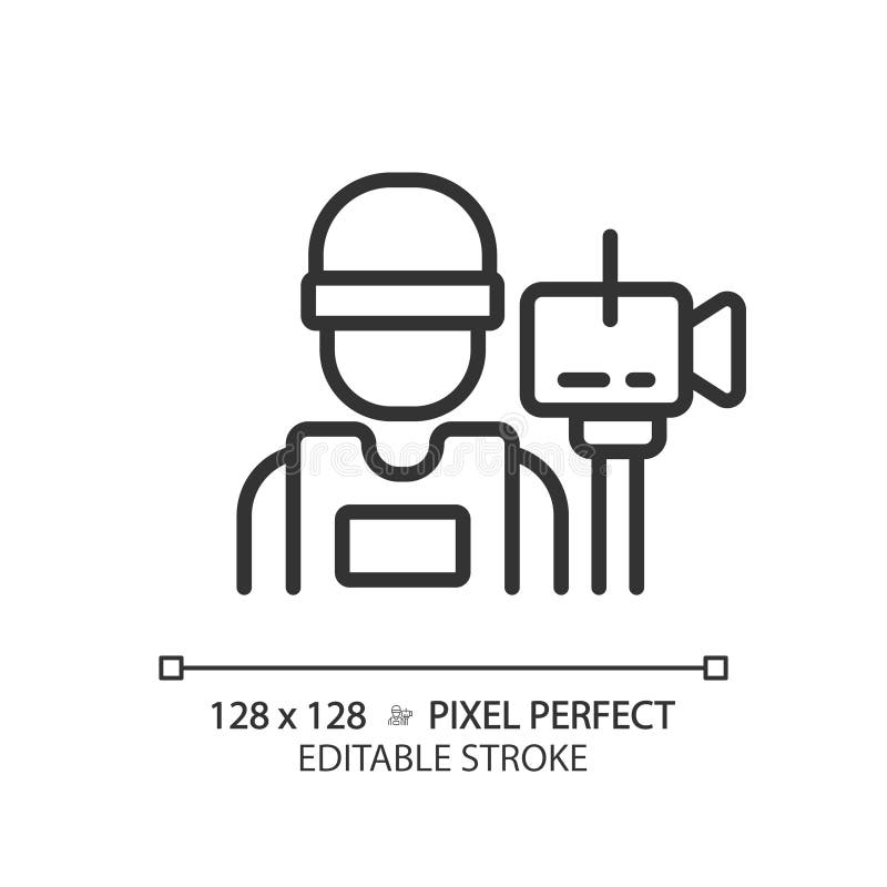 2D Customizable Thin Linear Black Cameraman Icon Stock Illustration ...