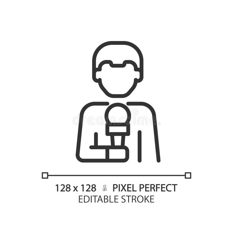 2D Customizable Thin Linear Black News Reporter Icon Stock Vector ...