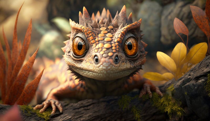3D Cute Baby Brown Dragon Look at the Camera. High Quality 3D Render of ...