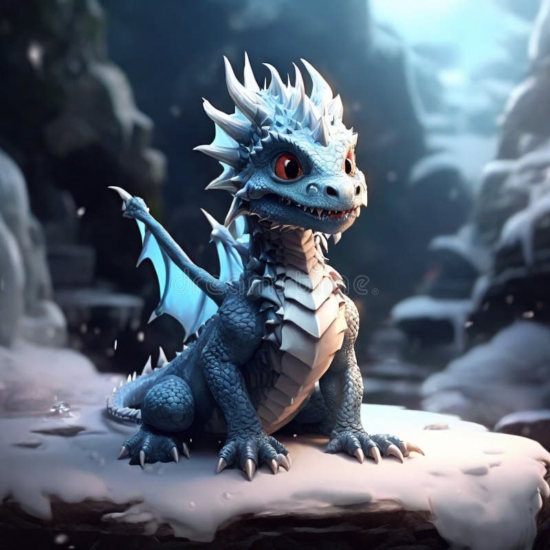 3D cute blue ice dragon stock illustration. Illustration of fantastic ...