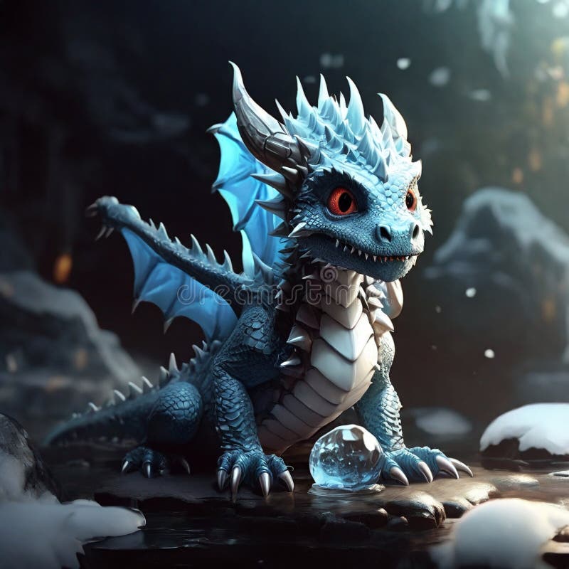 3D cute blue ice dragon stock illustration. Illustration of cute ...
