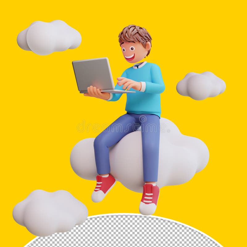 3D Illustration Cute Boy Happy Holding Laptop Stock Image ...